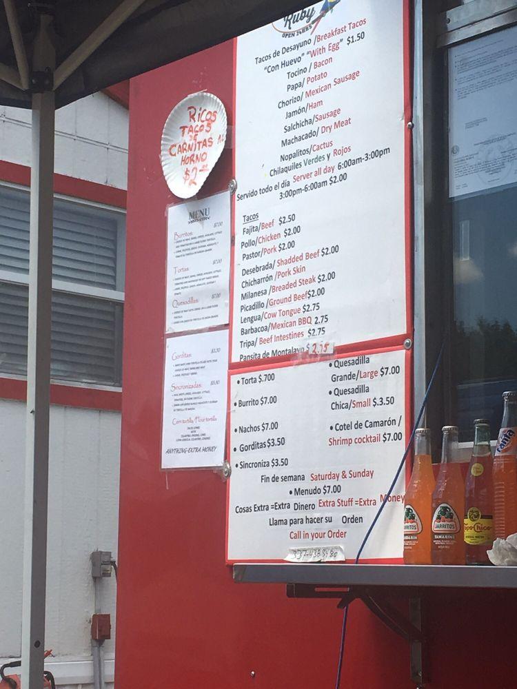 Menu at Rubys Taco Truck, Prairie View