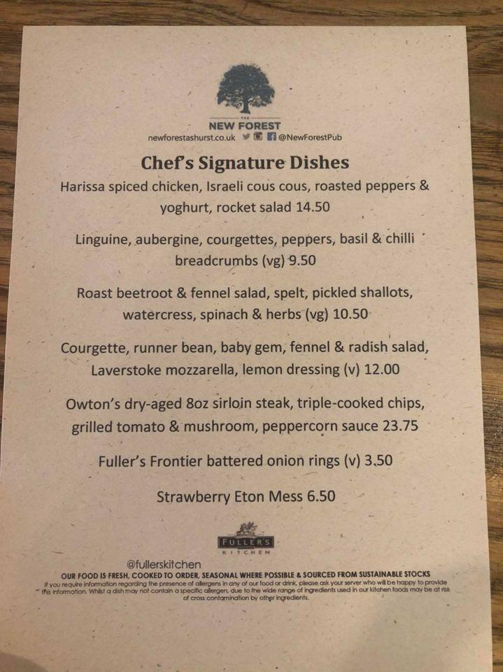 Menu at The New Forest, Ashurst pub & bar, Southampton