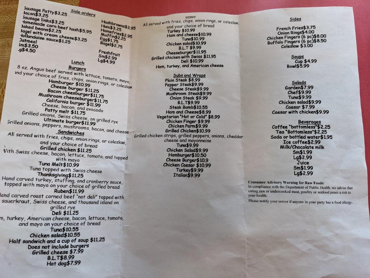Menu at Vinnie's Beachside Café restaurant, Salisbury