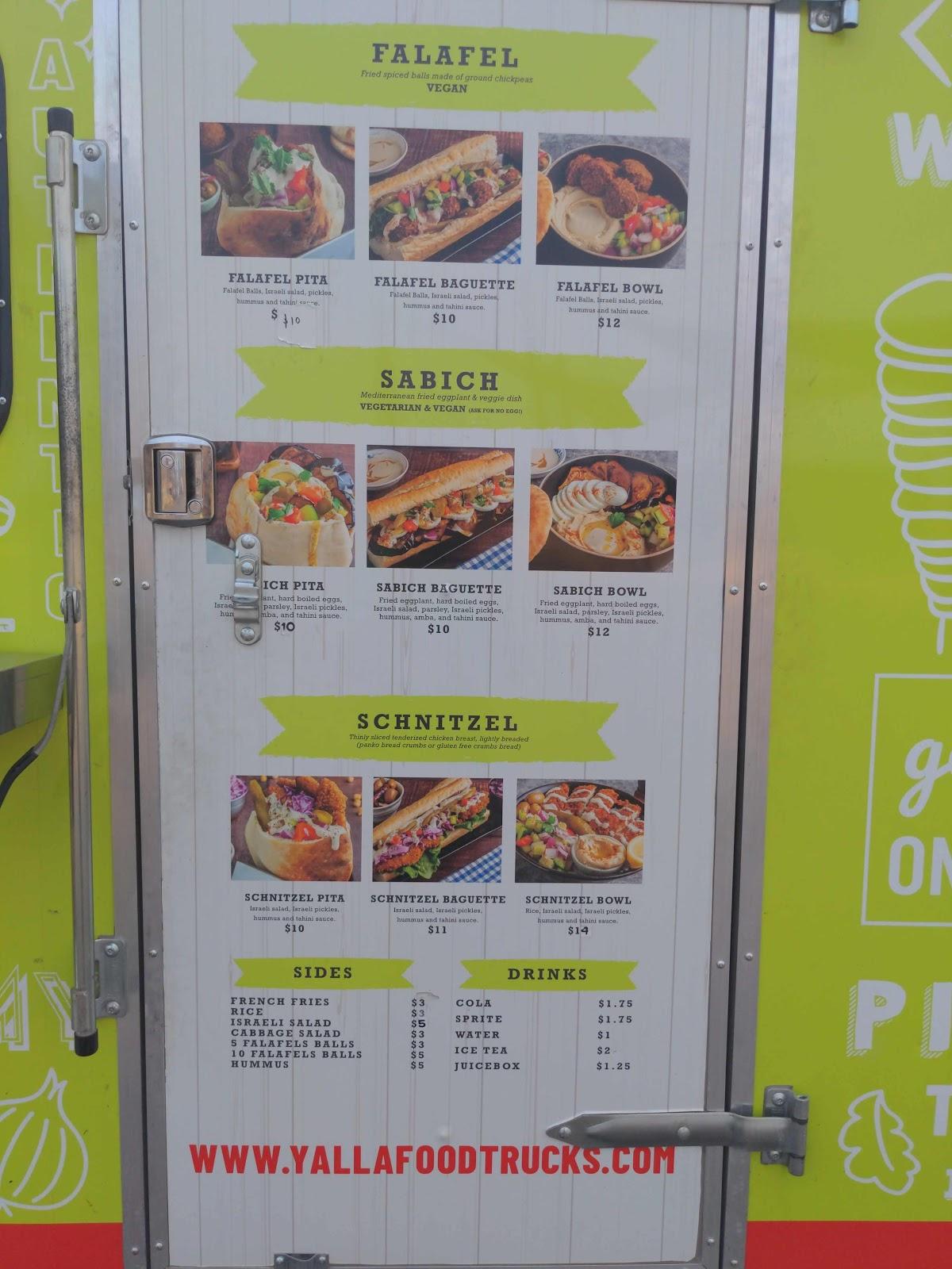 Menu at Yalla Kosher Food Truck restaurant, Salt Lake City, S 1100 E