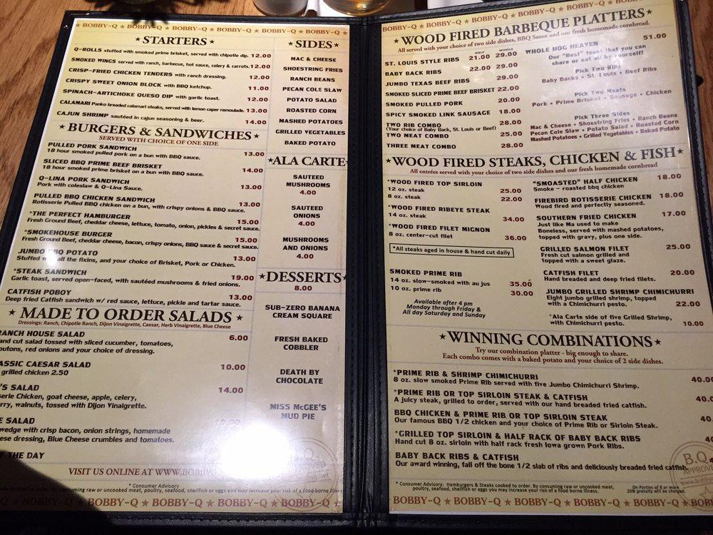 Menu at Bobby-Q BBQ Restaurant and Steakhouse, Phoenix, N 27th Ave