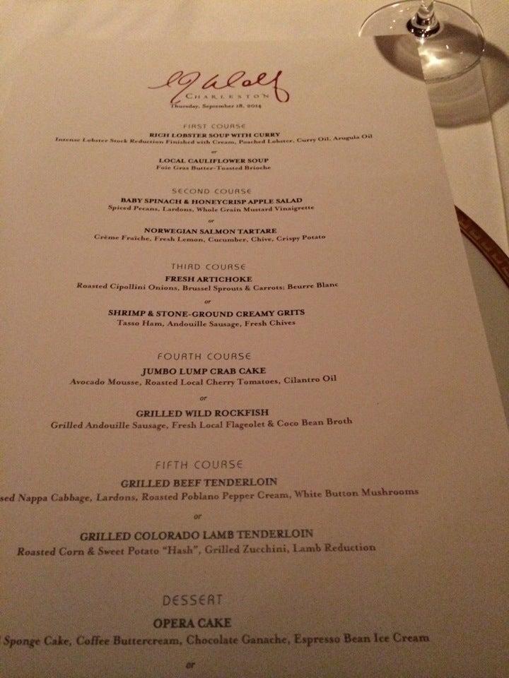 Menu at Charleston restaurant, Baltimore