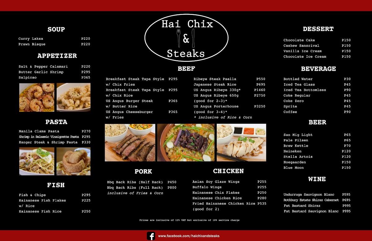 Menu at Hai Chix & Steaks Greenhills steakhouse, San Juan, NORTHEAST