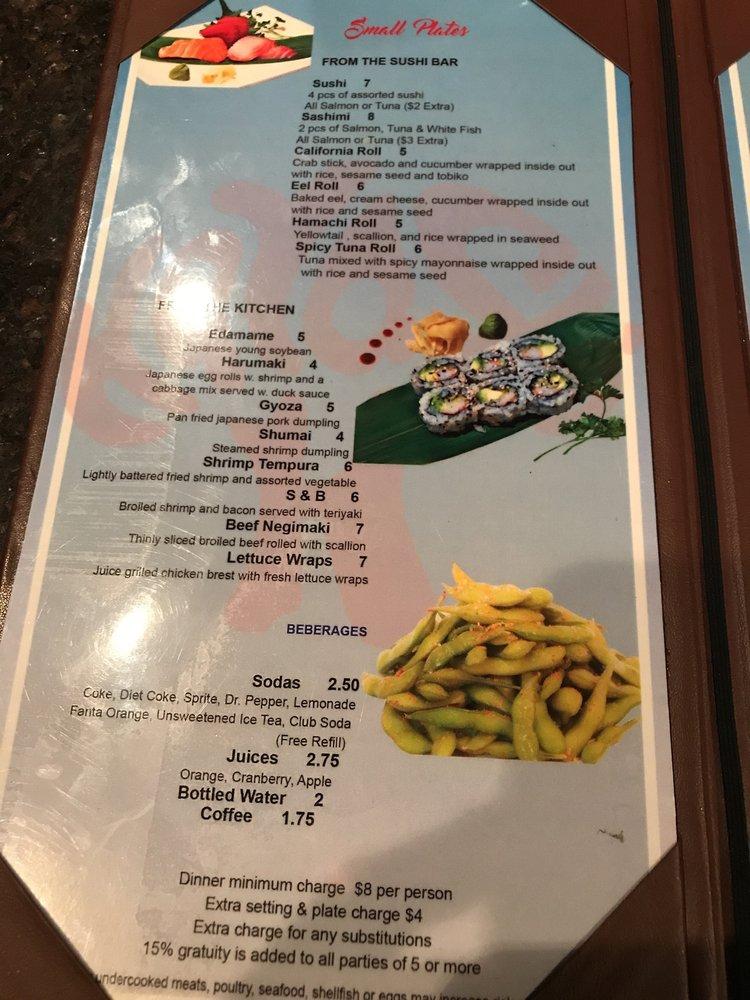 Menu at Hayashi Hibachi restaurant, McAllen
