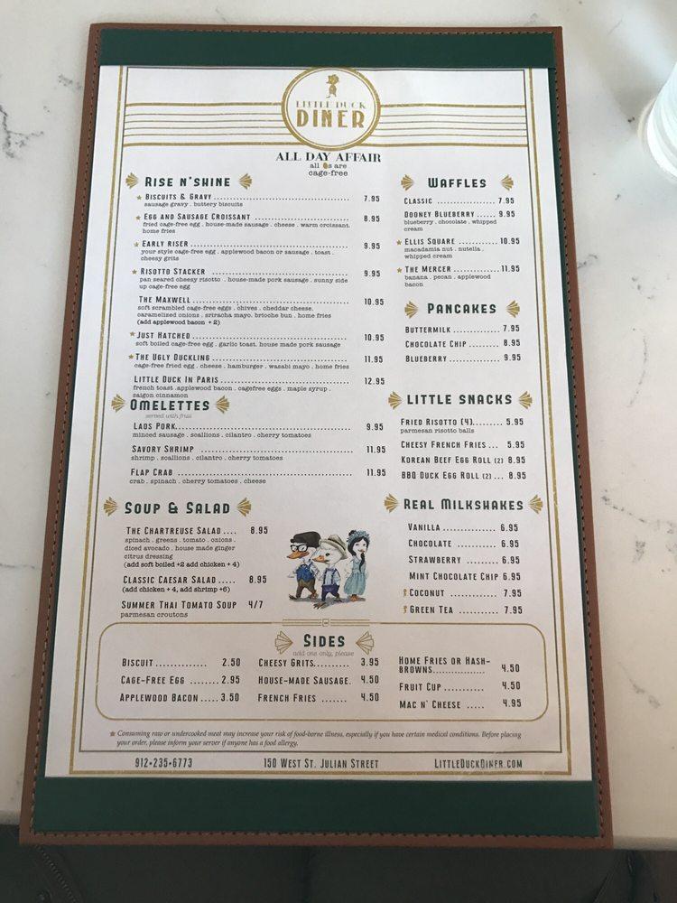 Menu at Little Duck Diner restaurant, Savannah