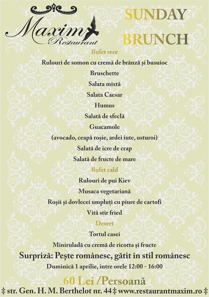 Menu at Maxim, Bucharest