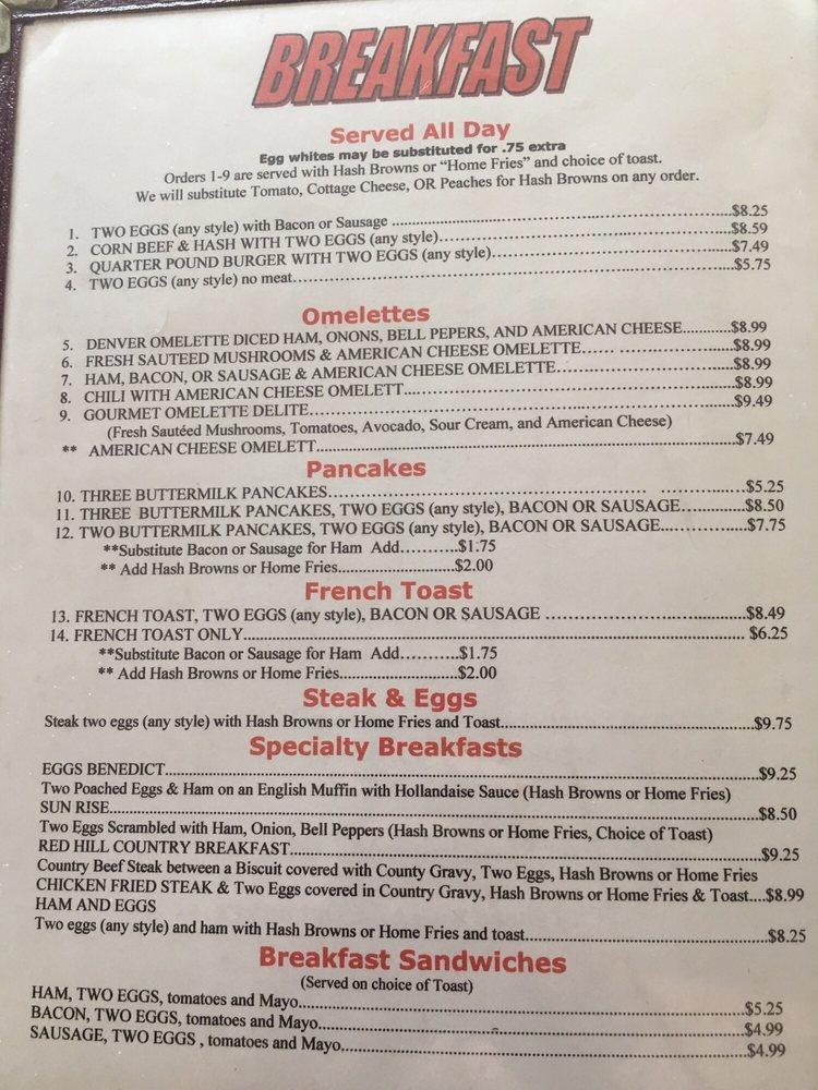 Menu at Red Hill Cafe, Santa Ana