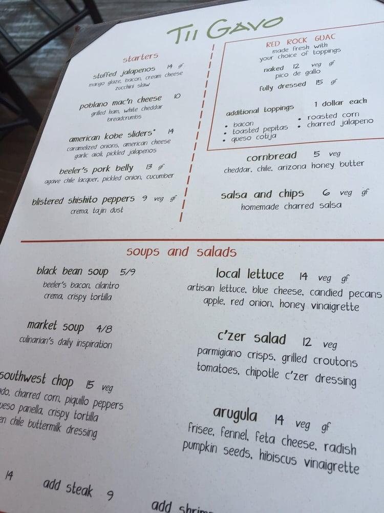 Menu at Tii Gavo pub & bar, Sedona
