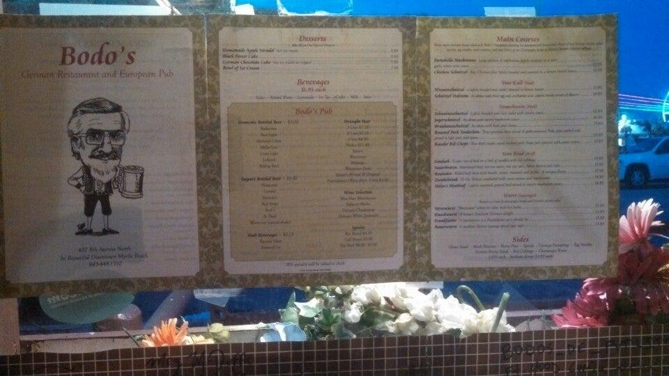 Menu at Bodo's German Restaurant & Pub, Myrtle Beach