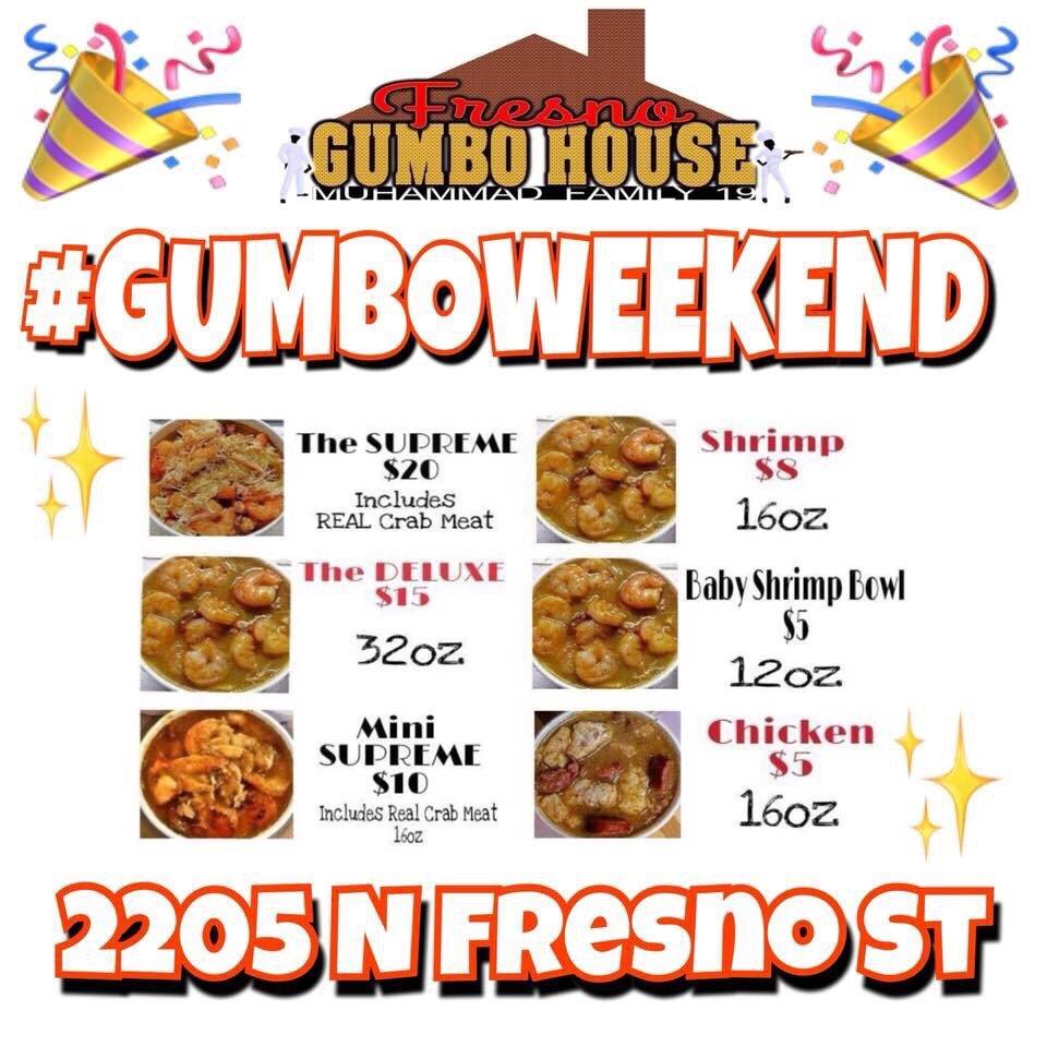 Menu at Fresno Gumbo House restaurant, Fresno, N Blackstone Ave