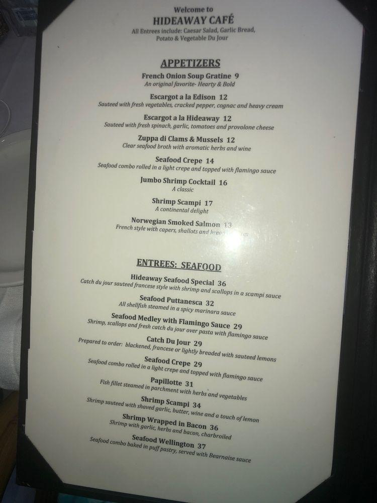 Menu at Hideaway Café cafe, Marathon