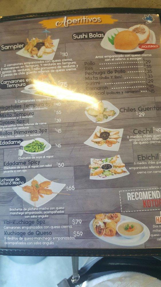 Menu at KOTORI WOK restaurant, Tijuana
