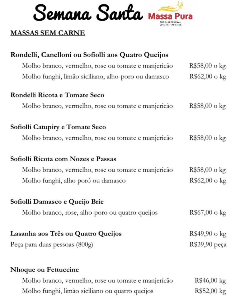 Menu at Massa Pura Sabores restaurant, Campo Grande, Rua 25 de Dezembro