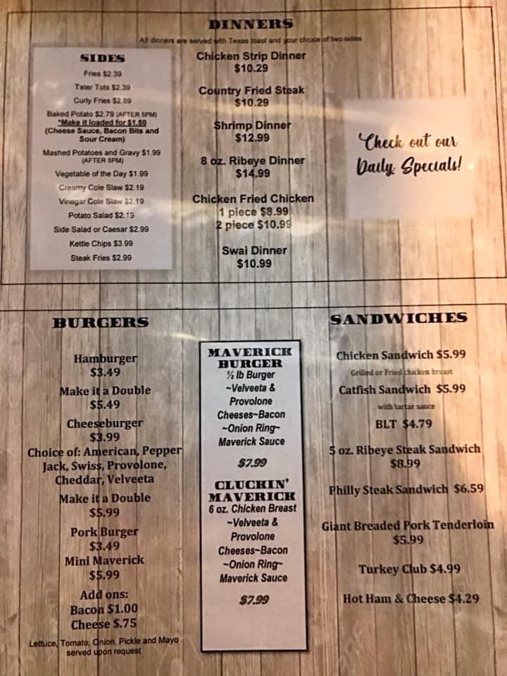 Menu at Maverick’s Bar and Grill Marthasville, Marthasville, State Hwy 47