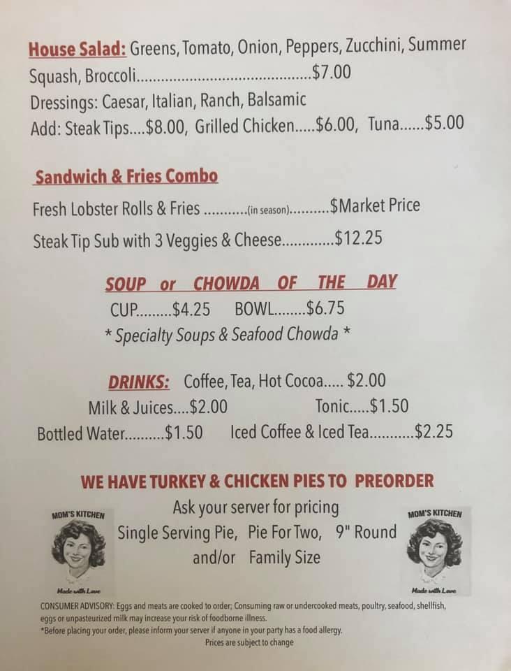 Menu at Mom's Kitchen restaurant, Gloucester