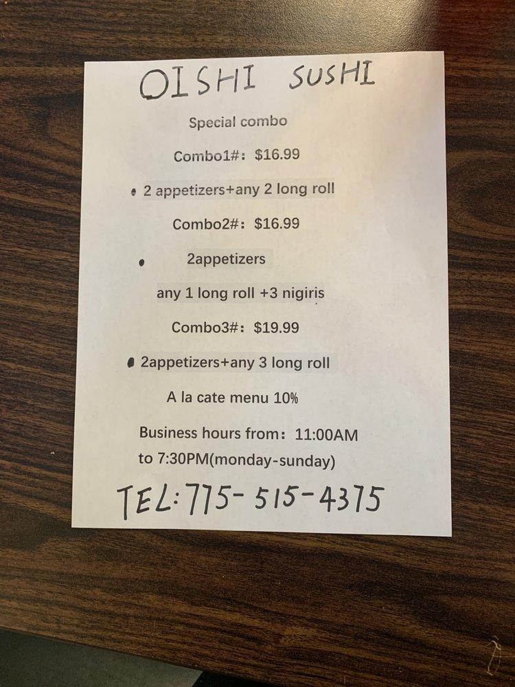 Menu at Oishi Sushi restaurant, Carson City