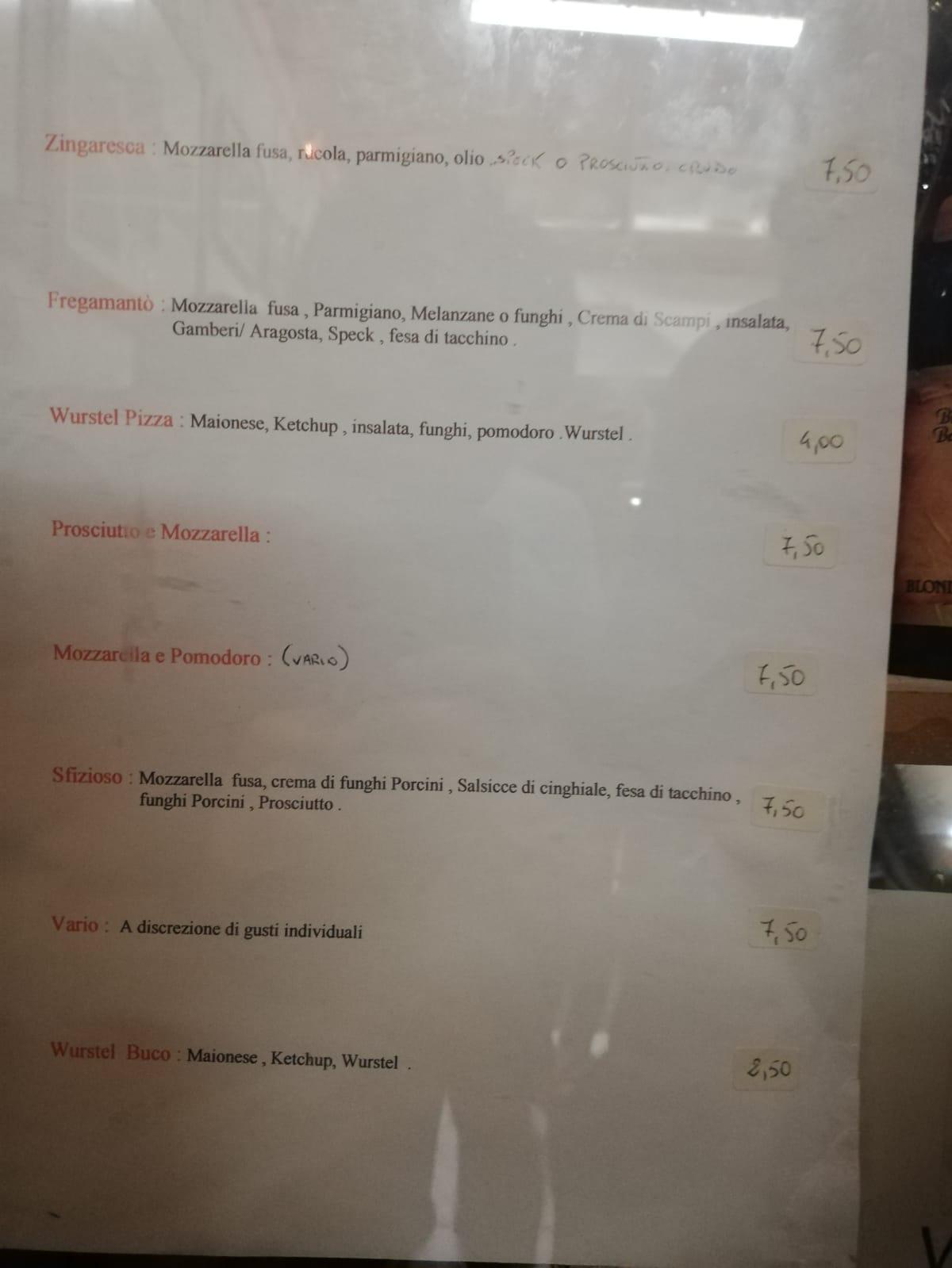 Menu at Pippo a Tivoli fast food, Tivoli