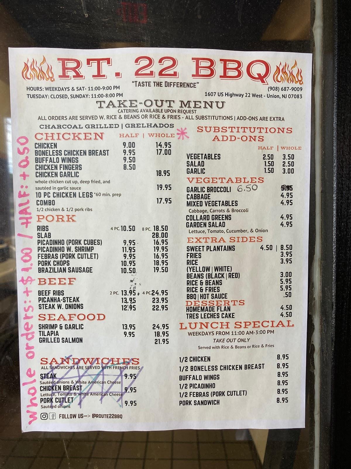 Menu at Route 22 BBQ, Union