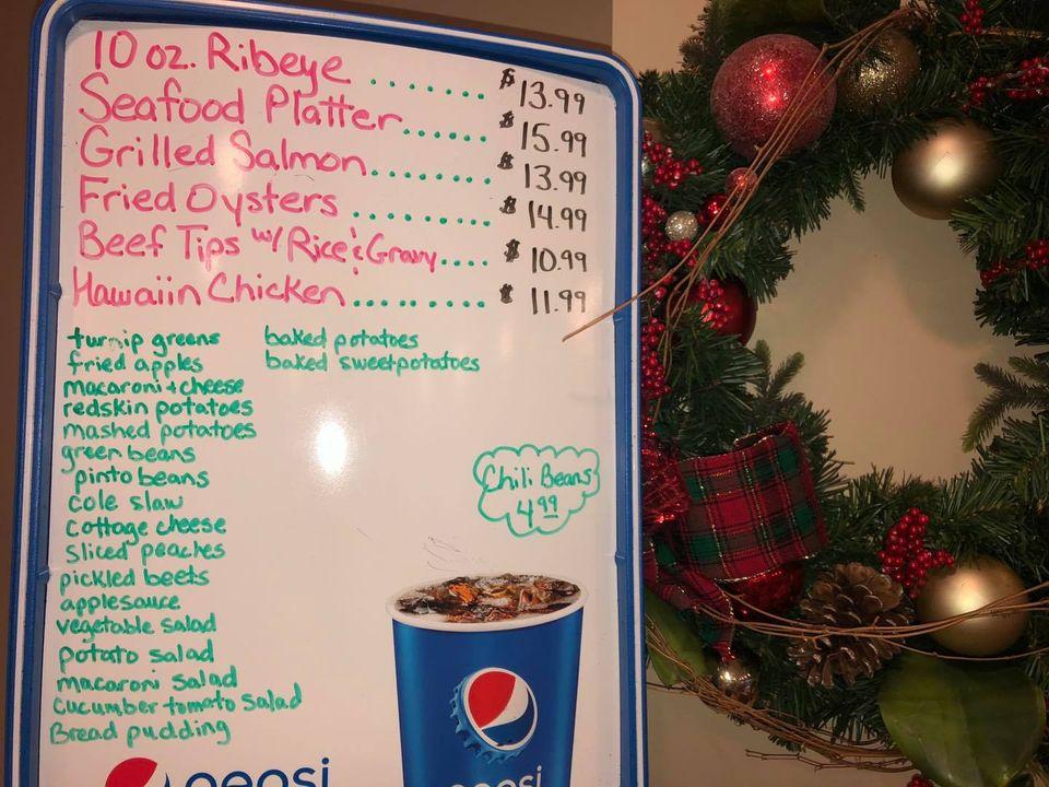 Menu at Ruth's Place restaurant, Rocky Mount