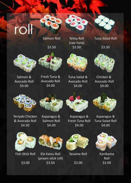 Menu at Sushi Train restaurant, Unley, Unley Metro