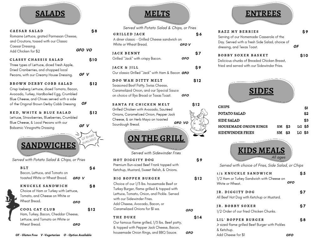 Menu at The Filling Station desserts, San Saba