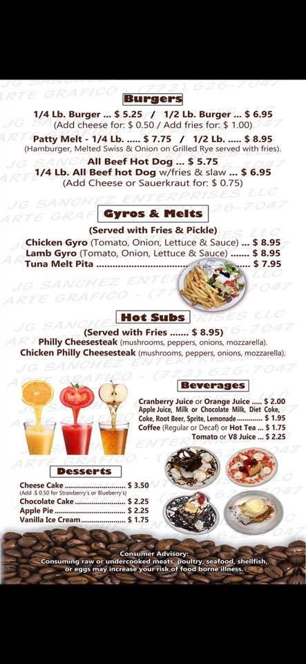 Menu at Zachary's Cafe Inc, Stuart