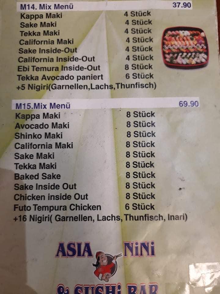 Speisekarte von Asia NiNi & Sushi Bar, Essen