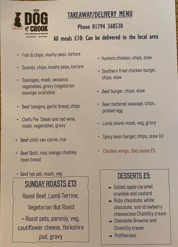 Menu at The Dog & Crook (Public House), Romsey