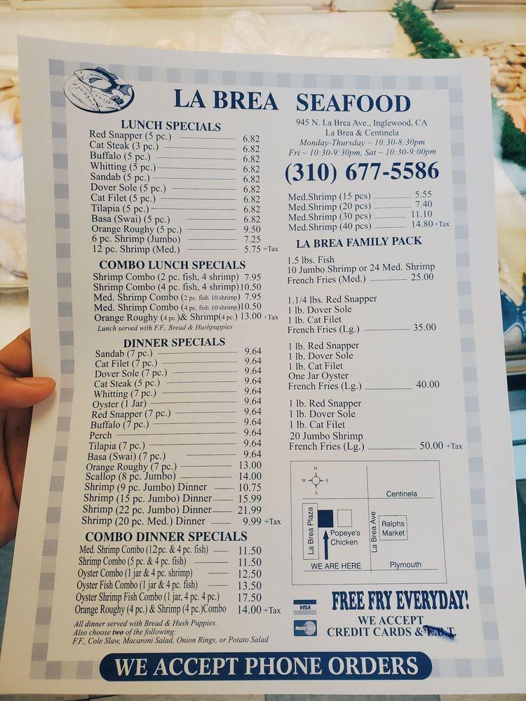 Menu at La Brea Seafood restaurant, Inglewood