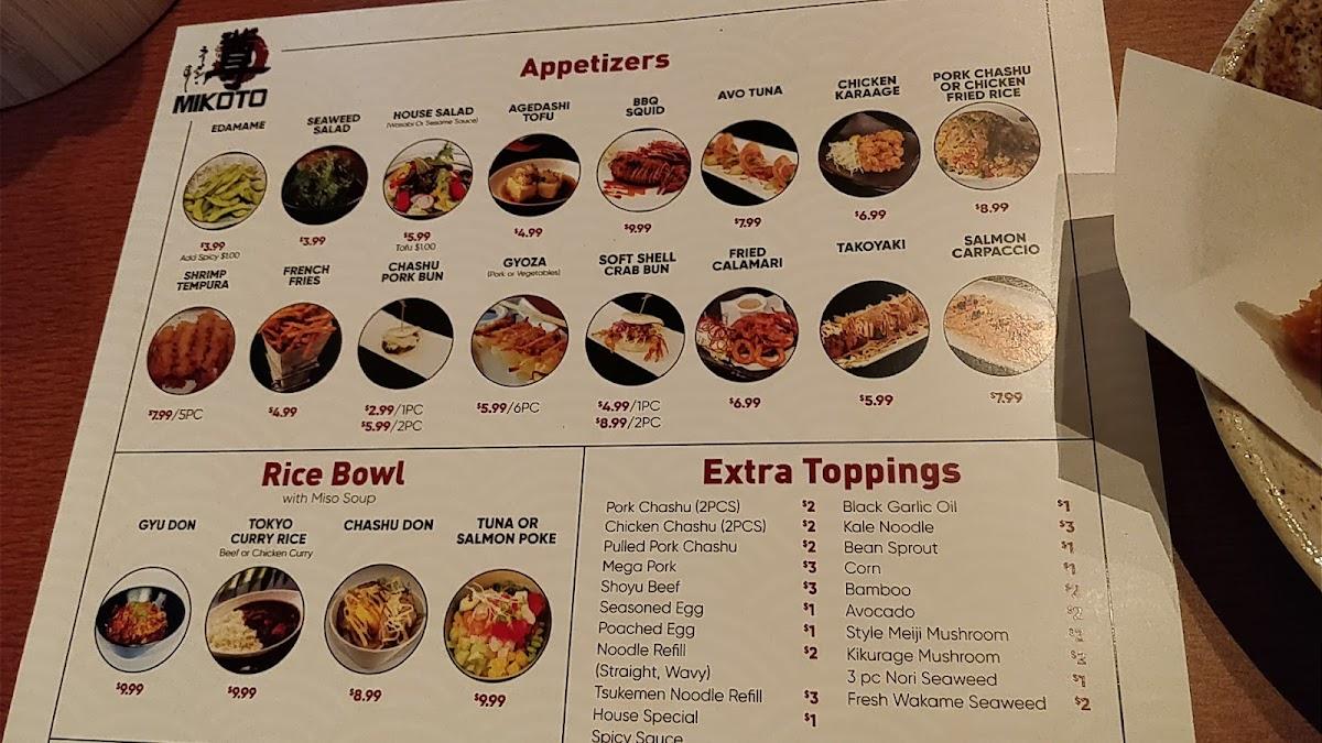 Menu at Mikoto Ramen Bar and Sushi, Tyler