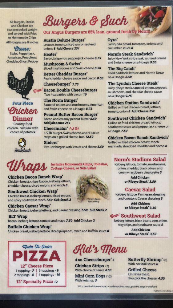 Menu at Norm's Eatery & Tap pub & bar, Lyndon Station
