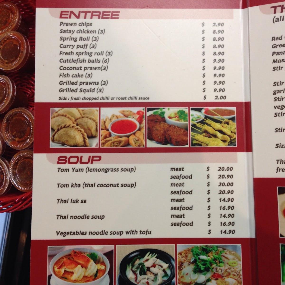 Menu at Thai Lemongrass restaurant, Busselton