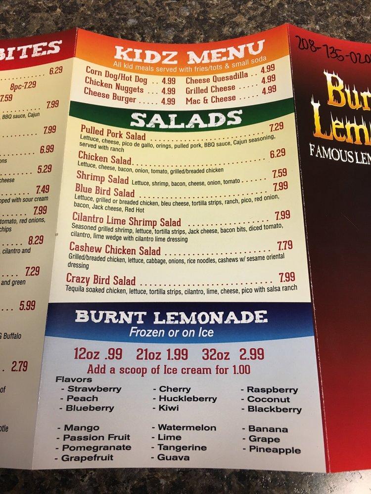 Menu at Burnt Lemon Grill restaurant, Twin Falls, Shoshone St E