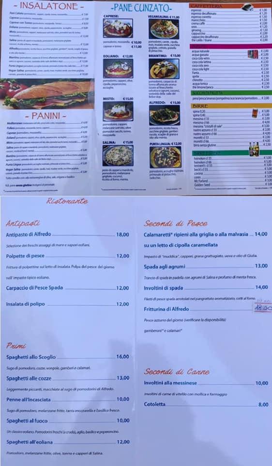 Speisekarte von Da Alfredo restaurant, Santa Marina Salina