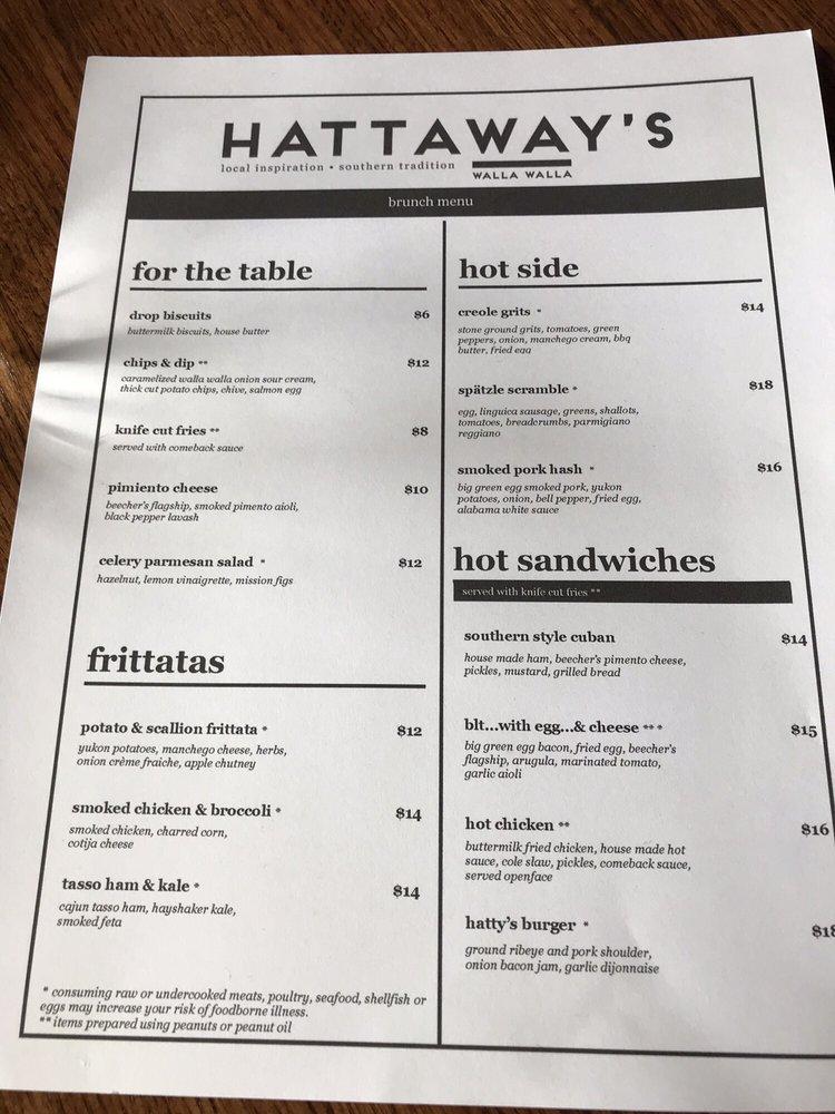 Menu at Hattaway's on Alder restaurant, Walla Walla