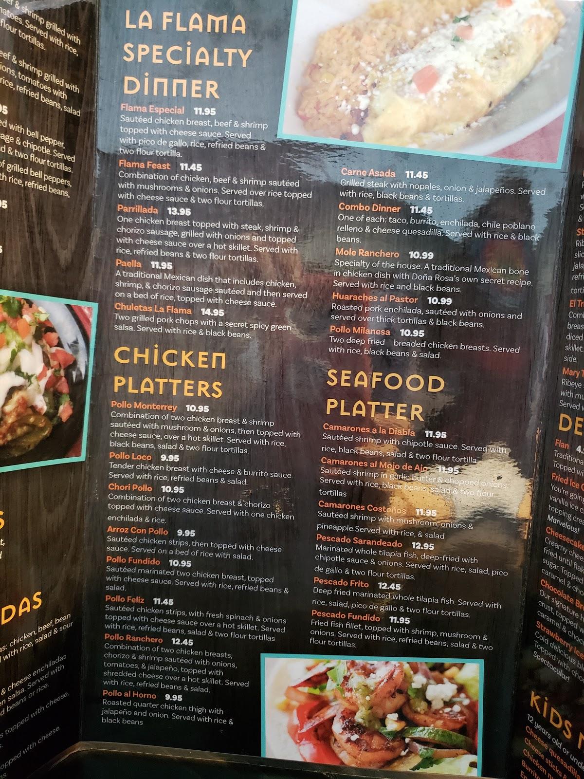 Menu at La Flama Mexican Restaurant, Snow Hill