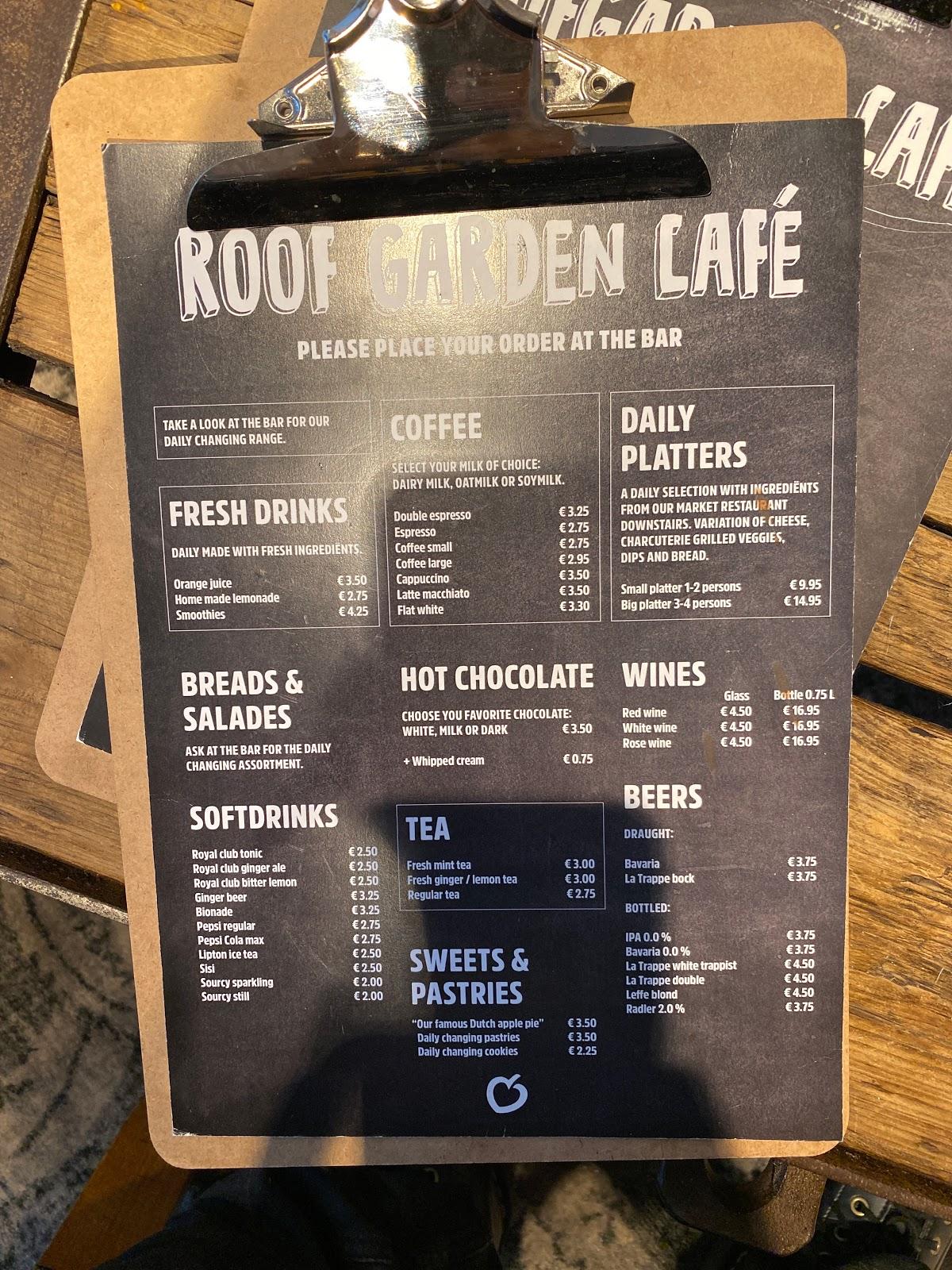 Menu at La Place, Amsterdam, Kalverstraat 201-203