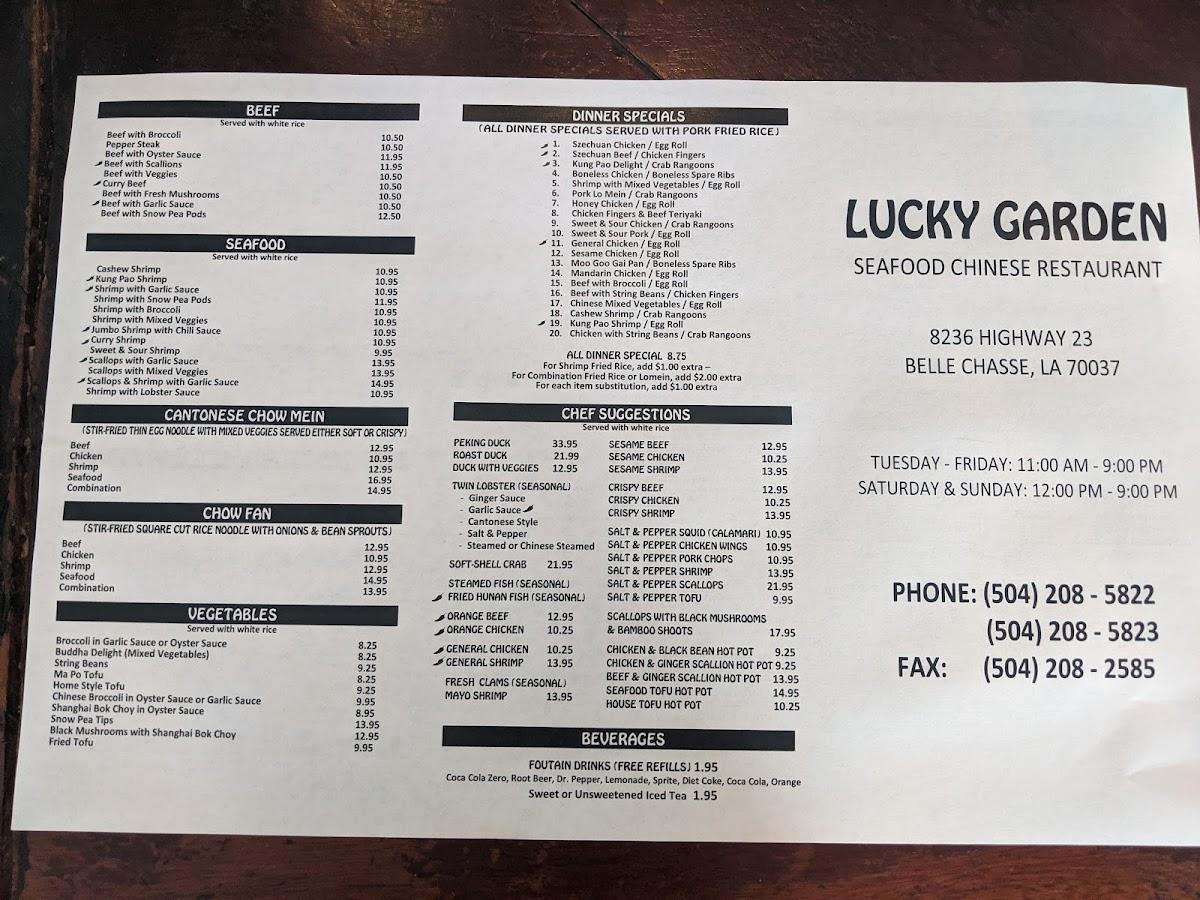 Menu at Lucky Garden restaurant, Belle Chasse