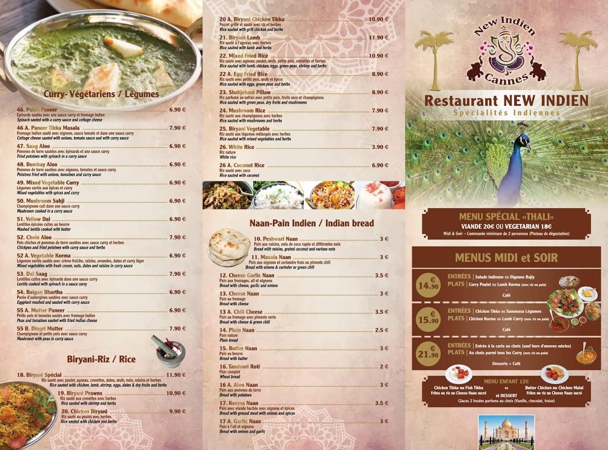Menu at New Indian Restaurant Cannes, Cannes
