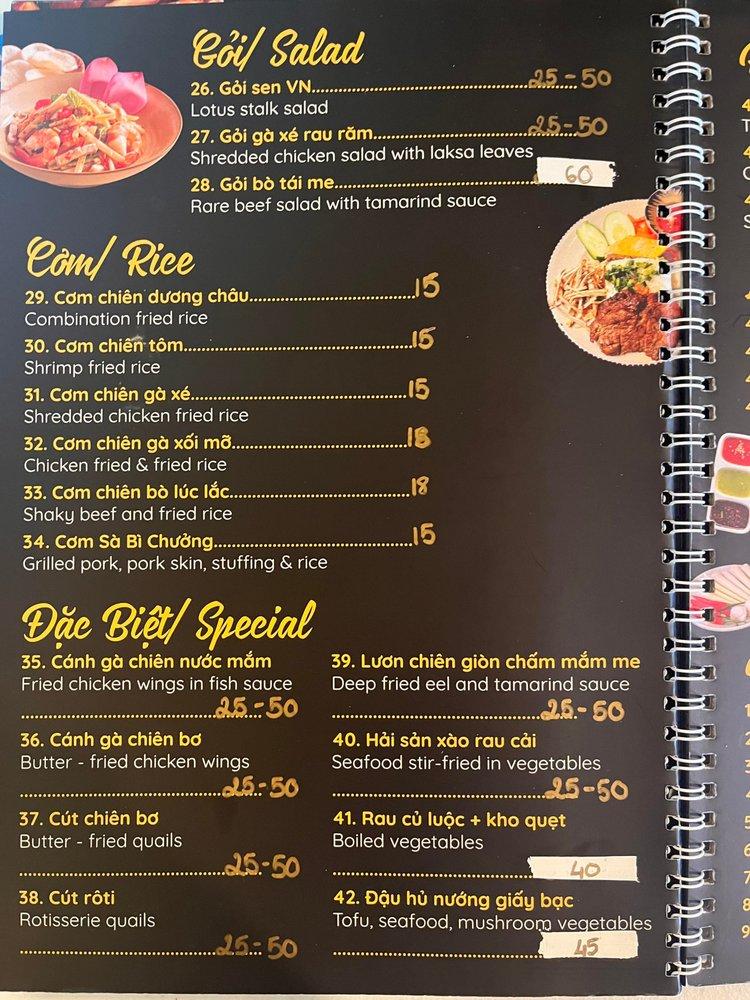 Menu at Pho Xin Chao restaurant, Grand Rapids