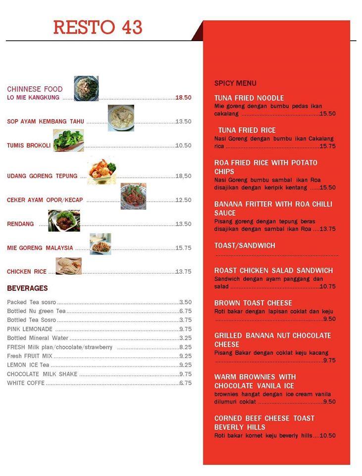 Menu at RESTO 43 restaurant, Cirebon