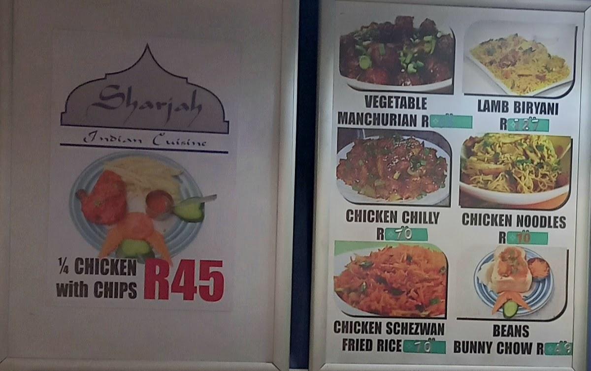 Menu at Sharjah Indian restaurant, Sandton