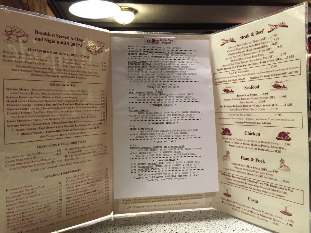Menu at Wayside Restaurant, Bakery & Creamery, Montpelier
