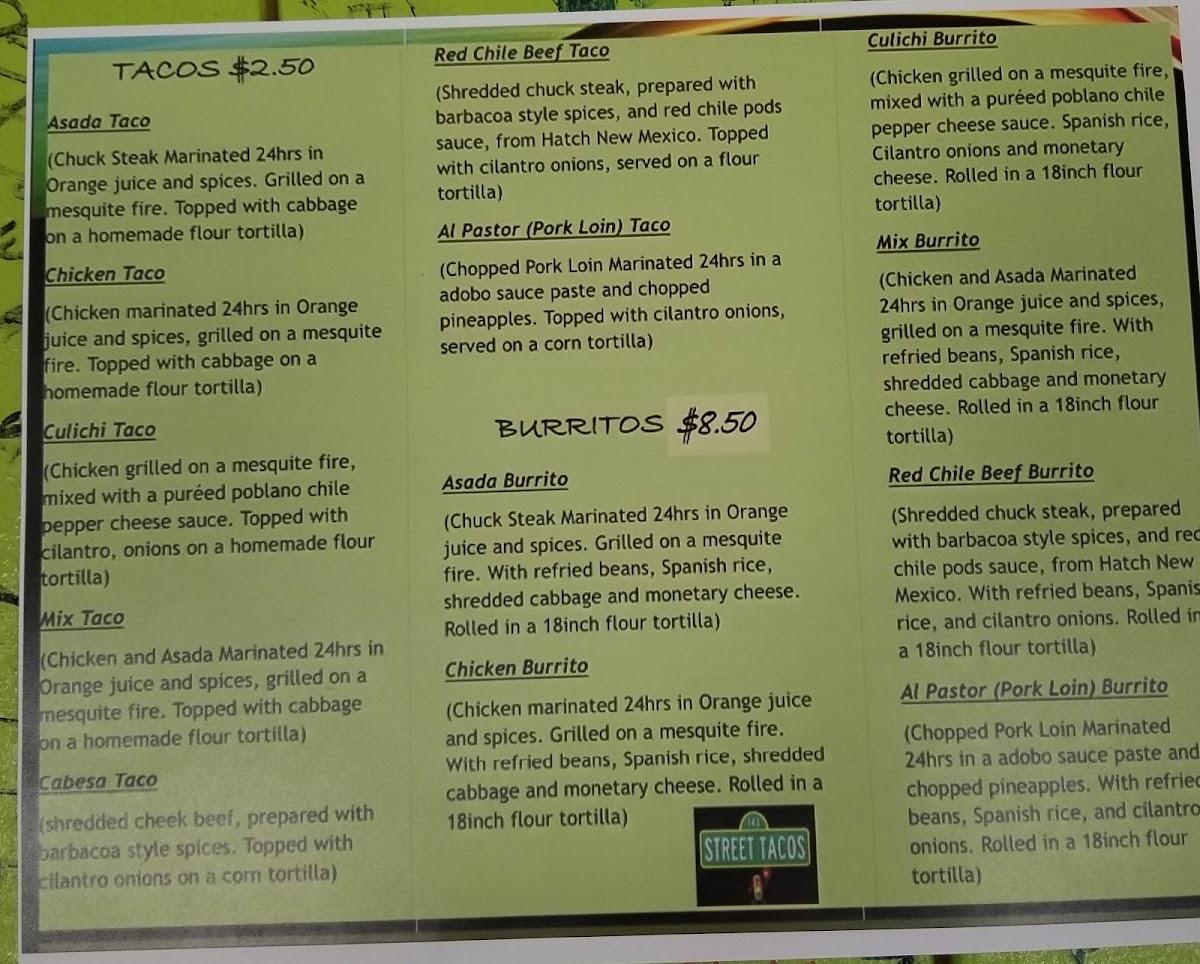 Menu at 143 Street Tacos restaurant, Sierra Vista, 80 S Carmichael Ave st