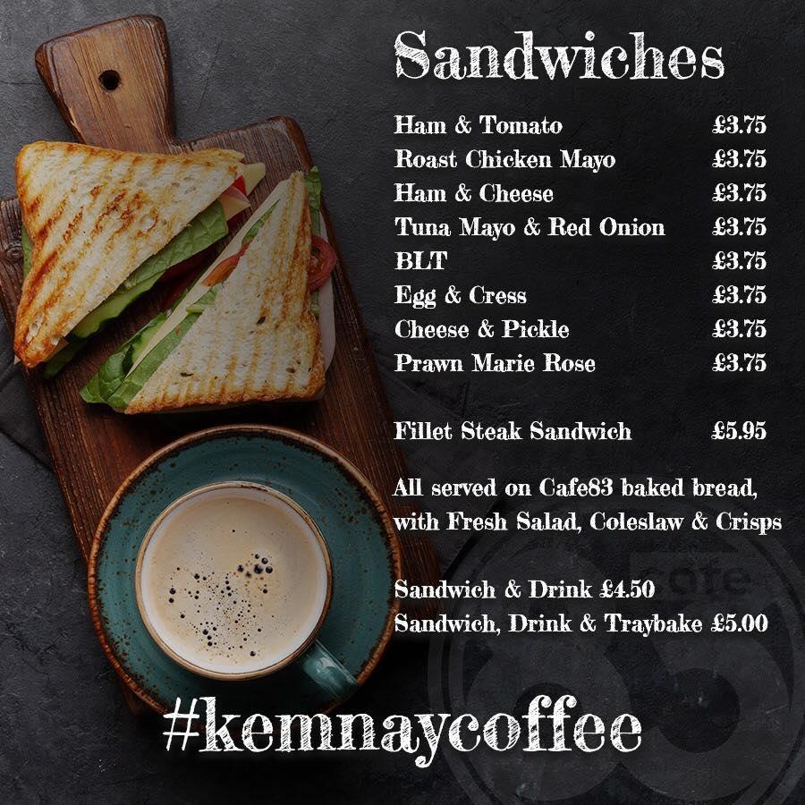 Menu at Cafe 83, Kemnay