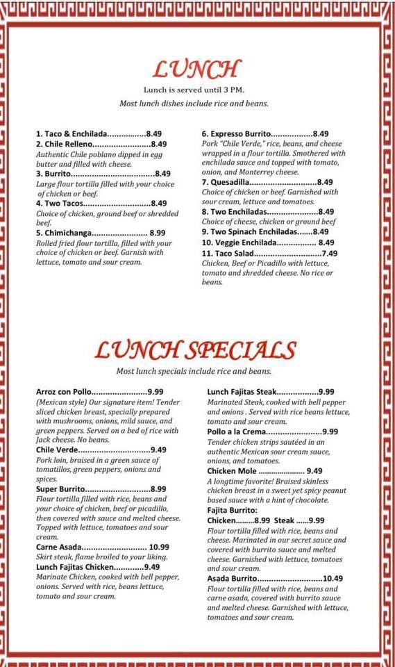 Menu at Casa Azteca Mexican Restaurant, Fort Pierce