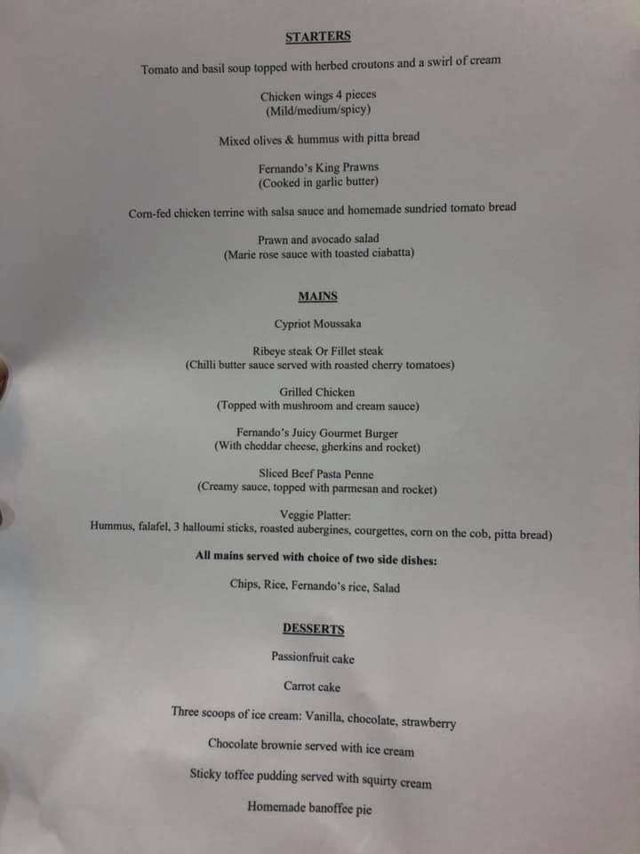 Menu at Fernando's Grill pub & bar, Worthing