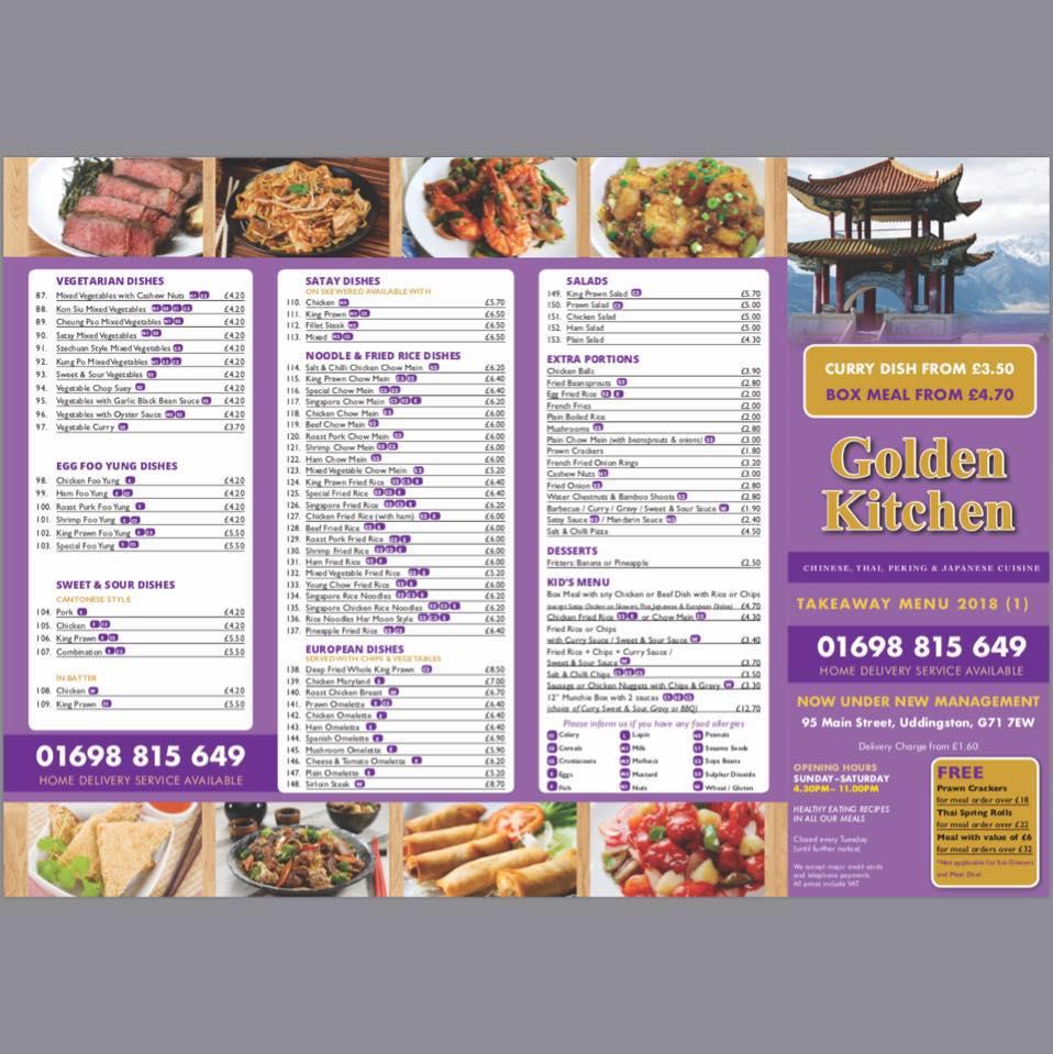 Menu at Golden Kitchen fast food, Glasgow, 95 Main St