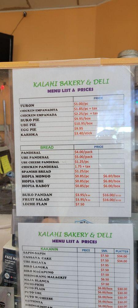 Menu at Kalahi Bakery, Walnut