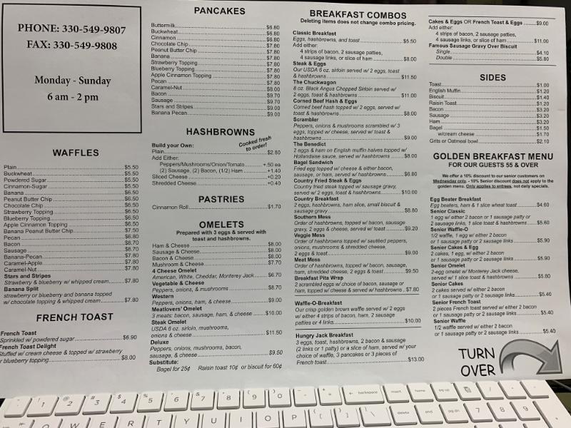Menu at North Lima C's Waffles restaurant, North Lima, South Ave